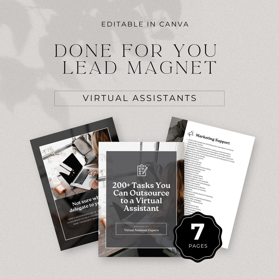 Editable Canva Template for Virtual Assistants, Lead Magnet Ideas, 200 ...