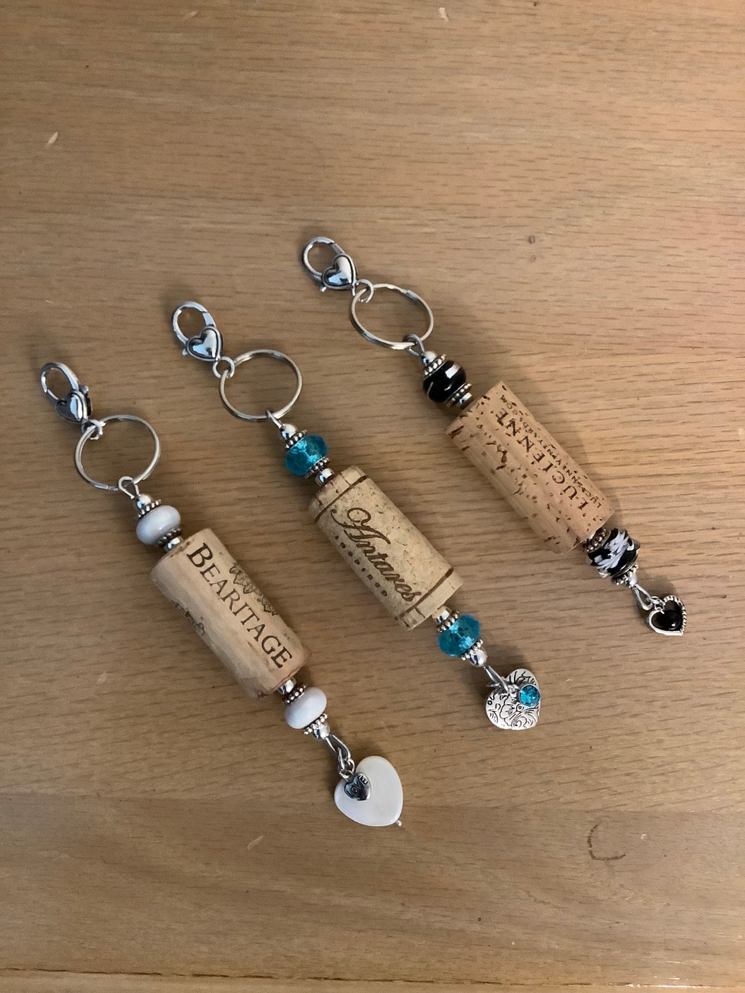 New Handmade Wine Cork Key Ring Each Decorated With Beads and A Charm ...