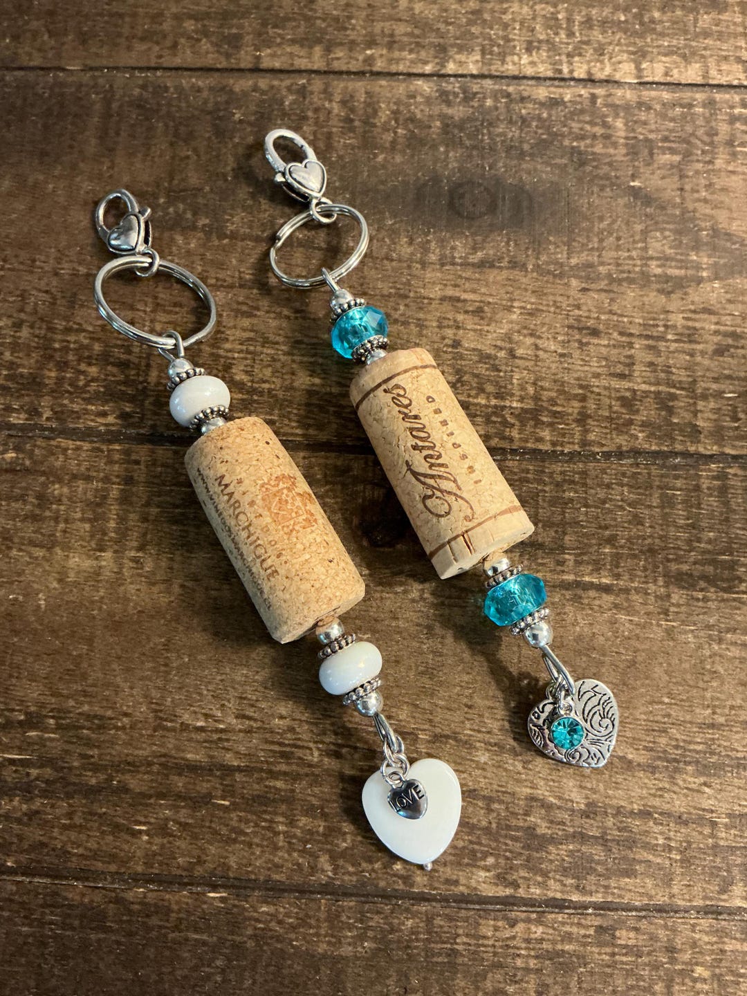 New Handmade Wine Cork Key Ring Each Decorated With Beads and A Charm ...