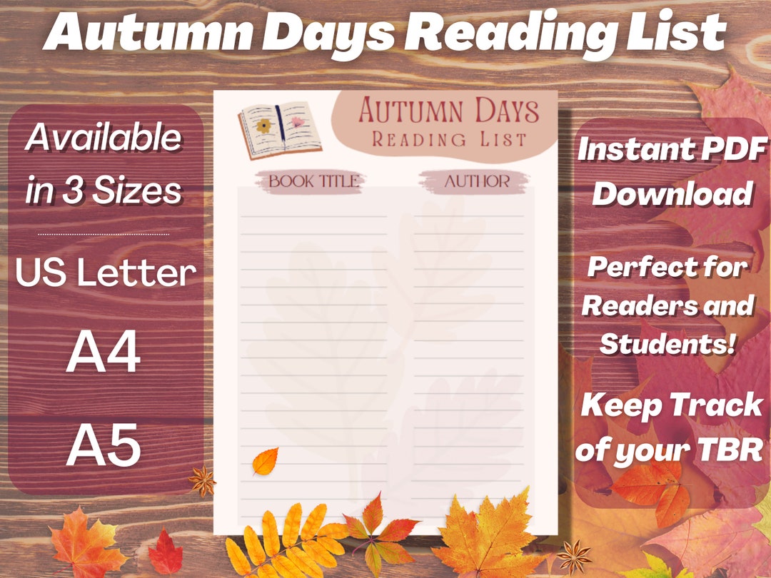 Printable Reading List, Autumn Aesthetic, Fall Reading List, Digital ...