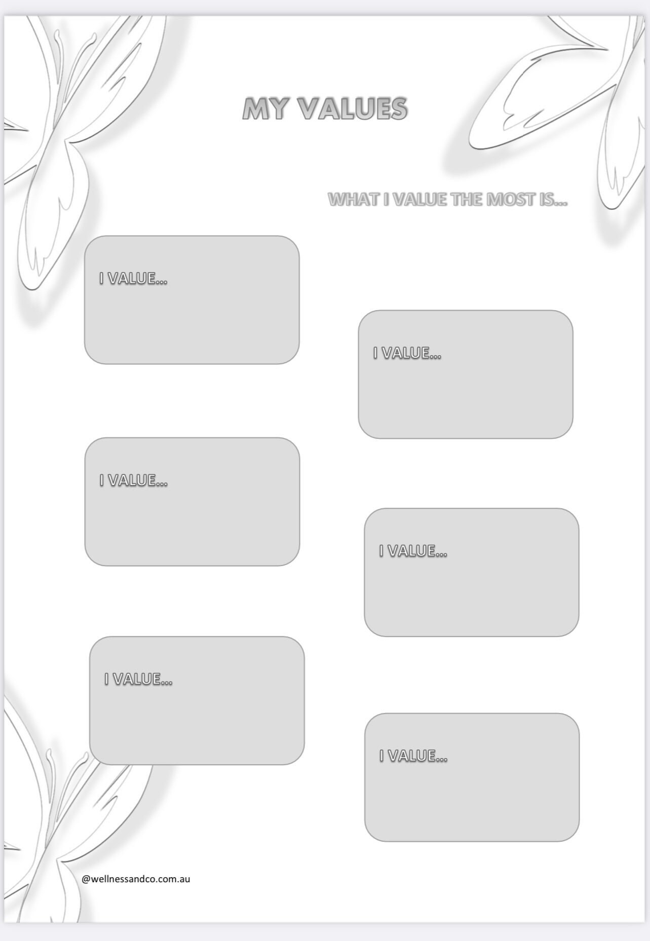 Values Worksheet - Grey Butterfly - Etsy