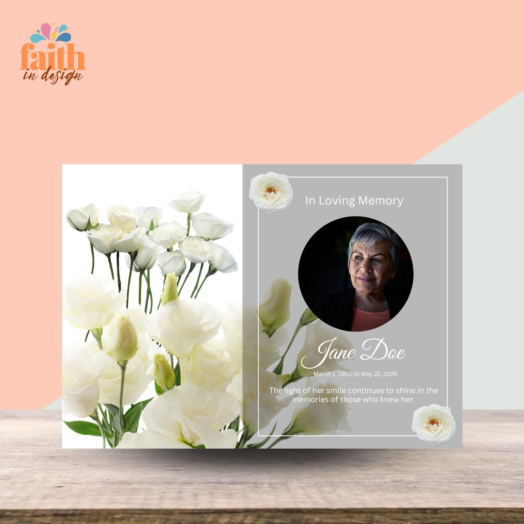 Editable Funeral Memorial Card Template | Canva | Instant Download - Etsy
