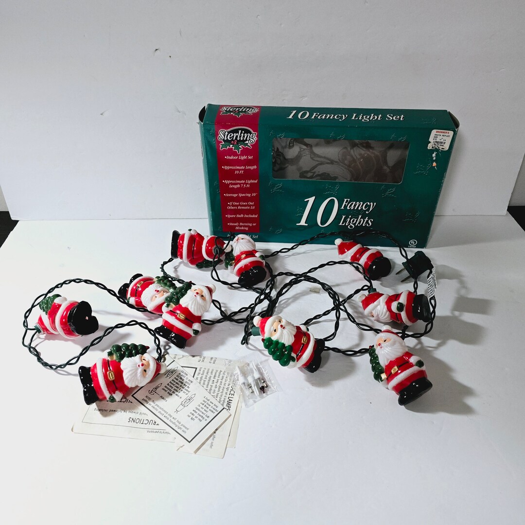 Vintage Santa Christmas String Lights 10 Santa Holding Christmas Tree ...