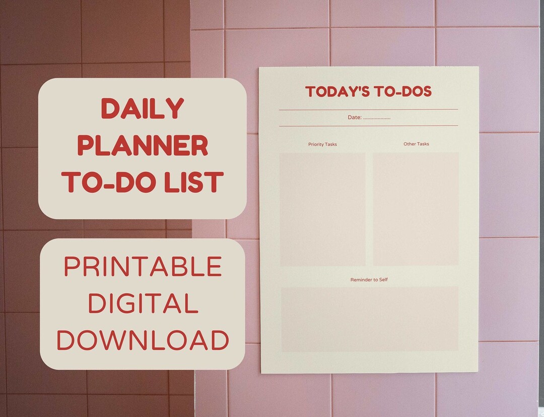 Printable Daily Planner To-do List | Beige + Red | Digital Download ...