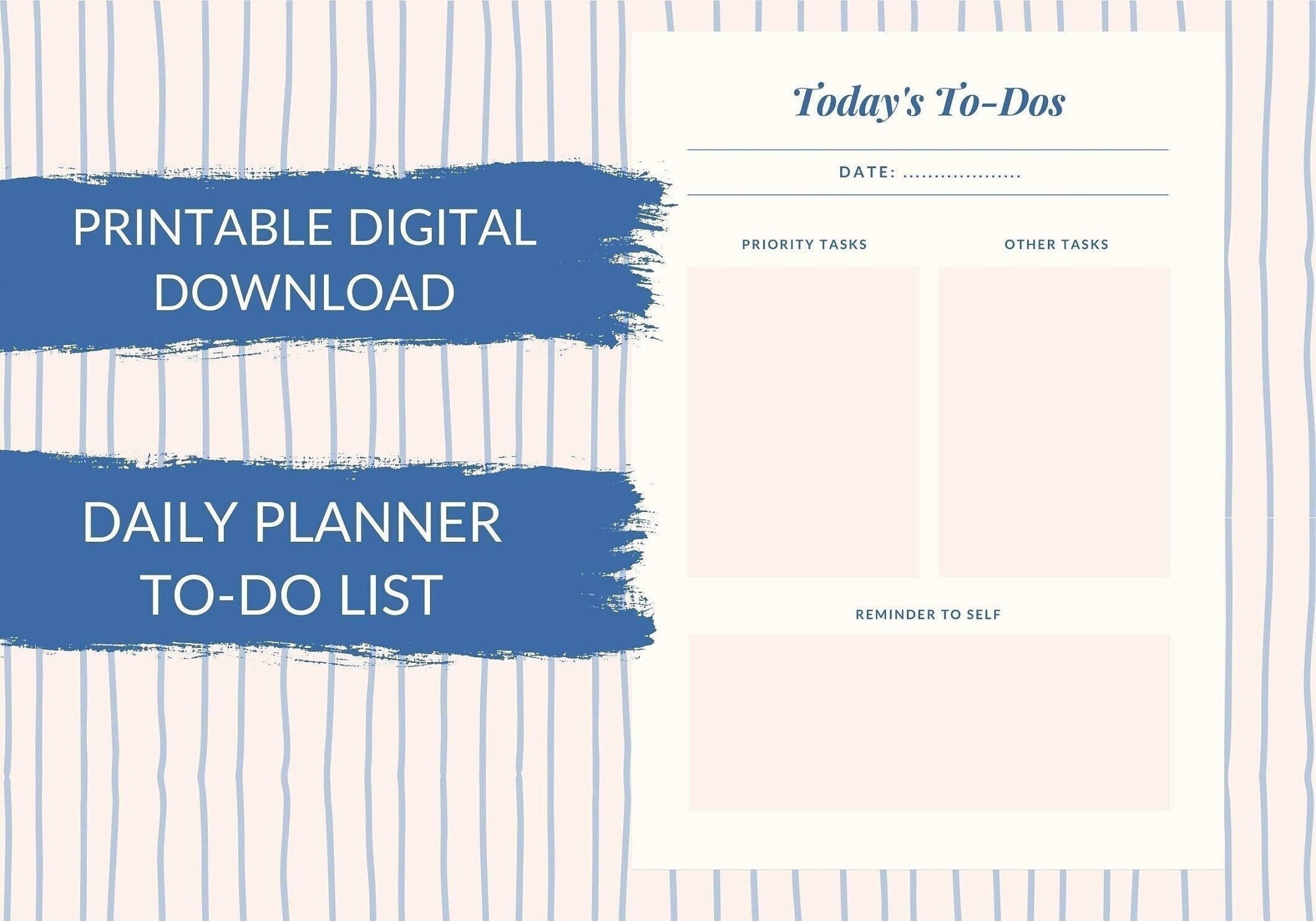 Printable Daily Planner To-do List | Blue + Pink | Digital Download ...