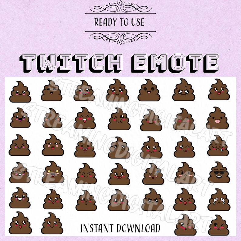 Set of 40 Kawaii Poo Emoji Emotes Laugh Crying Sleeping Angry ...