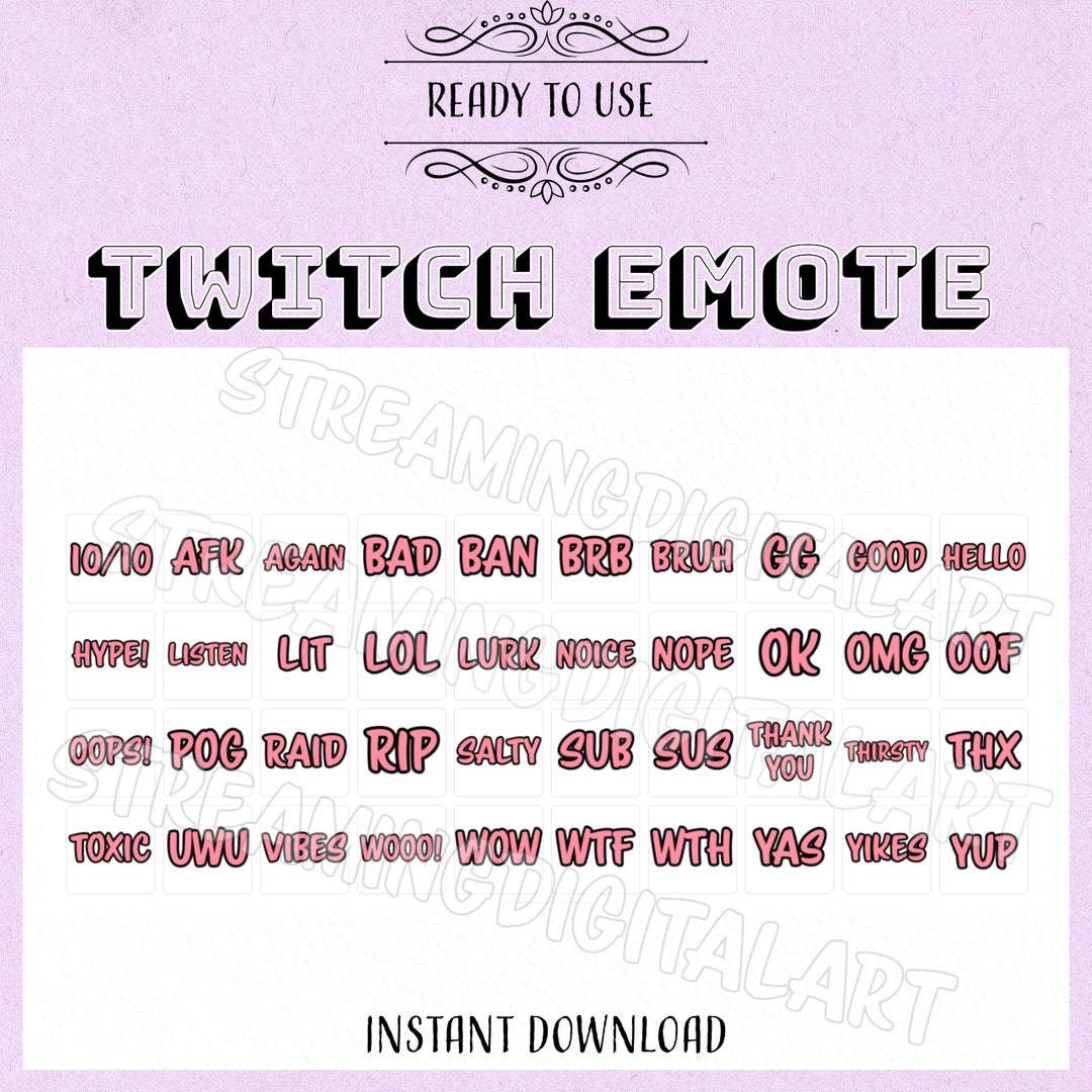 Pink Word Emote Pack 40 256x256 Pngs for Twitch Express Yourself With ...