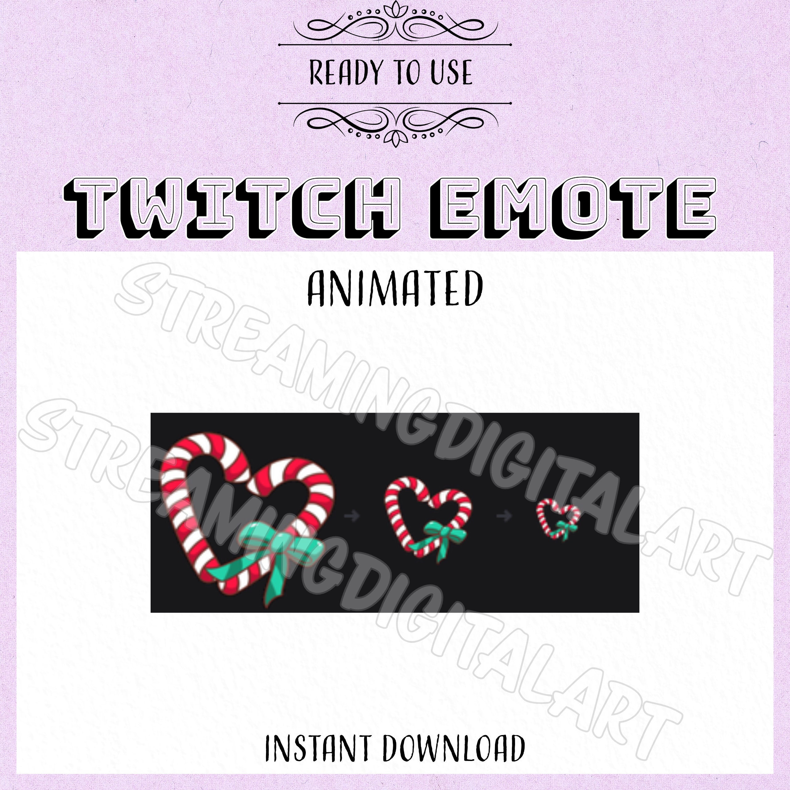 Animated Candy Cane Heart Twitch Emote Green Bow Animation Beat Scroll ...