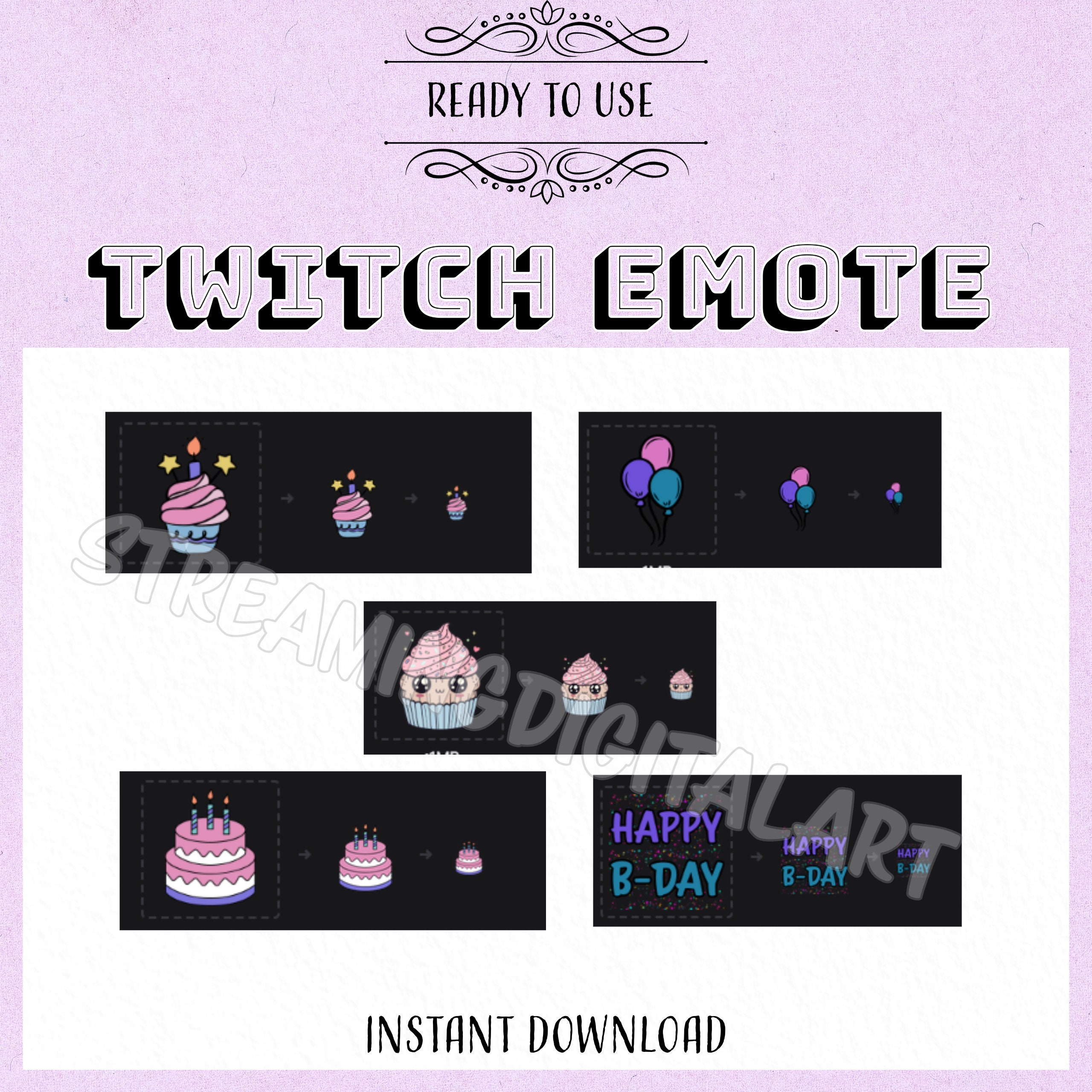 Birthday Emote Package for Twitch | 5 Static Pngs + 1 Animated GIF ...