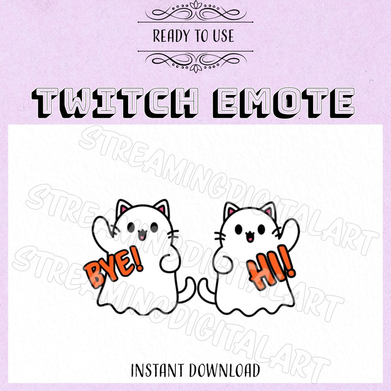 Set of Ghost Kitty Emotes | Angry Bye Confused Cry Heart Hi Hype Raid ...
