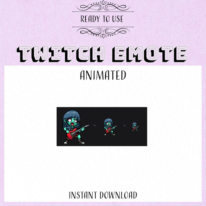 Animated Zombie Girl Rocker Twitch Emote With Red Guitar (GIF) - Etsy