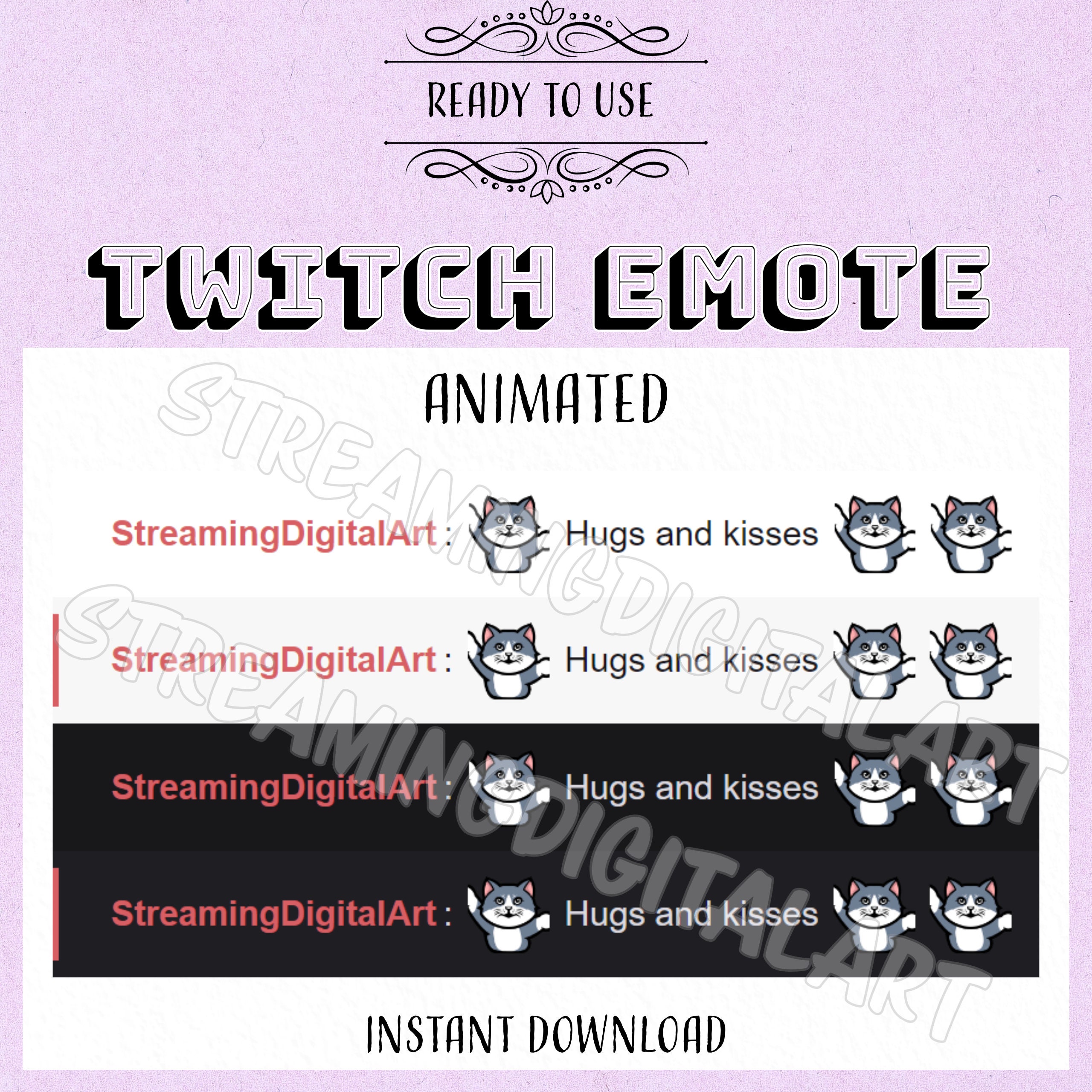 Animated Emote of Gray and White Cat Giving Hugs and Kisses Cute Twitch ...