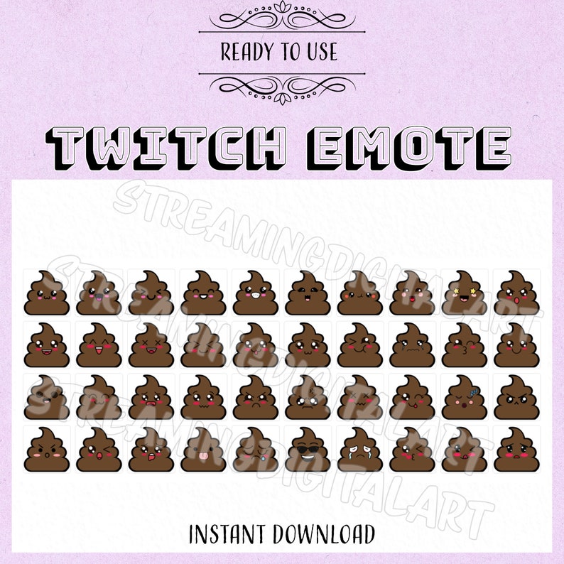 Set of 40 Kawaii Poo Emoji Emotes Laugh Crying Sleeping Angry ...