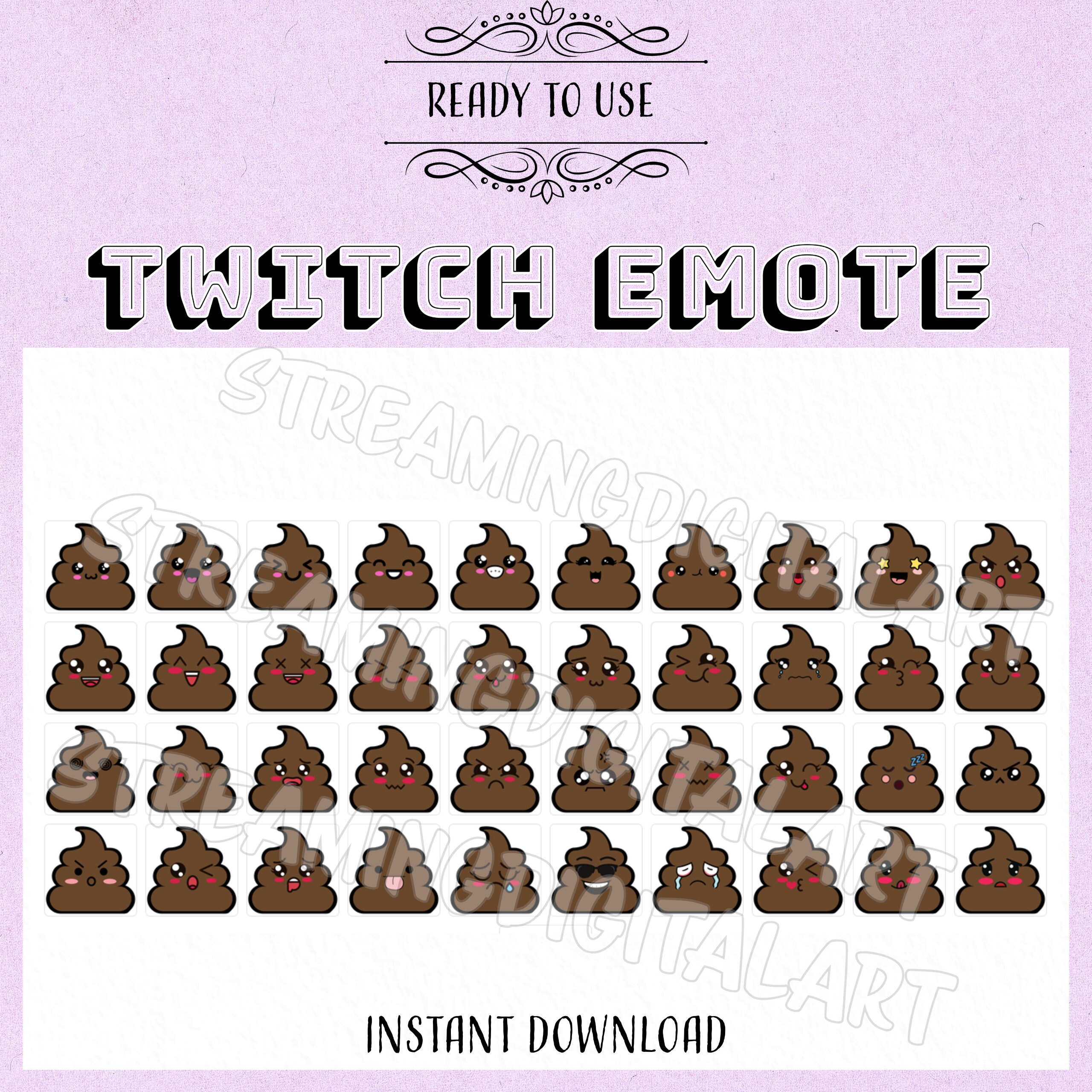 Set of 40 Kawaii Poo Emoji Emotes Laugh Crying Sleeping Angry ...