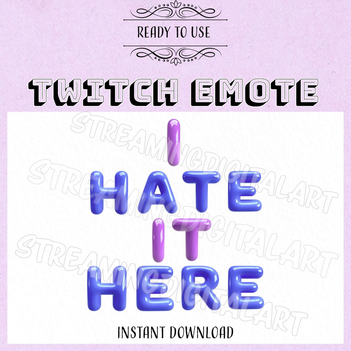 I Hate It Here Emote | Purple Bubble Letters Twitch Emote, Channel ...