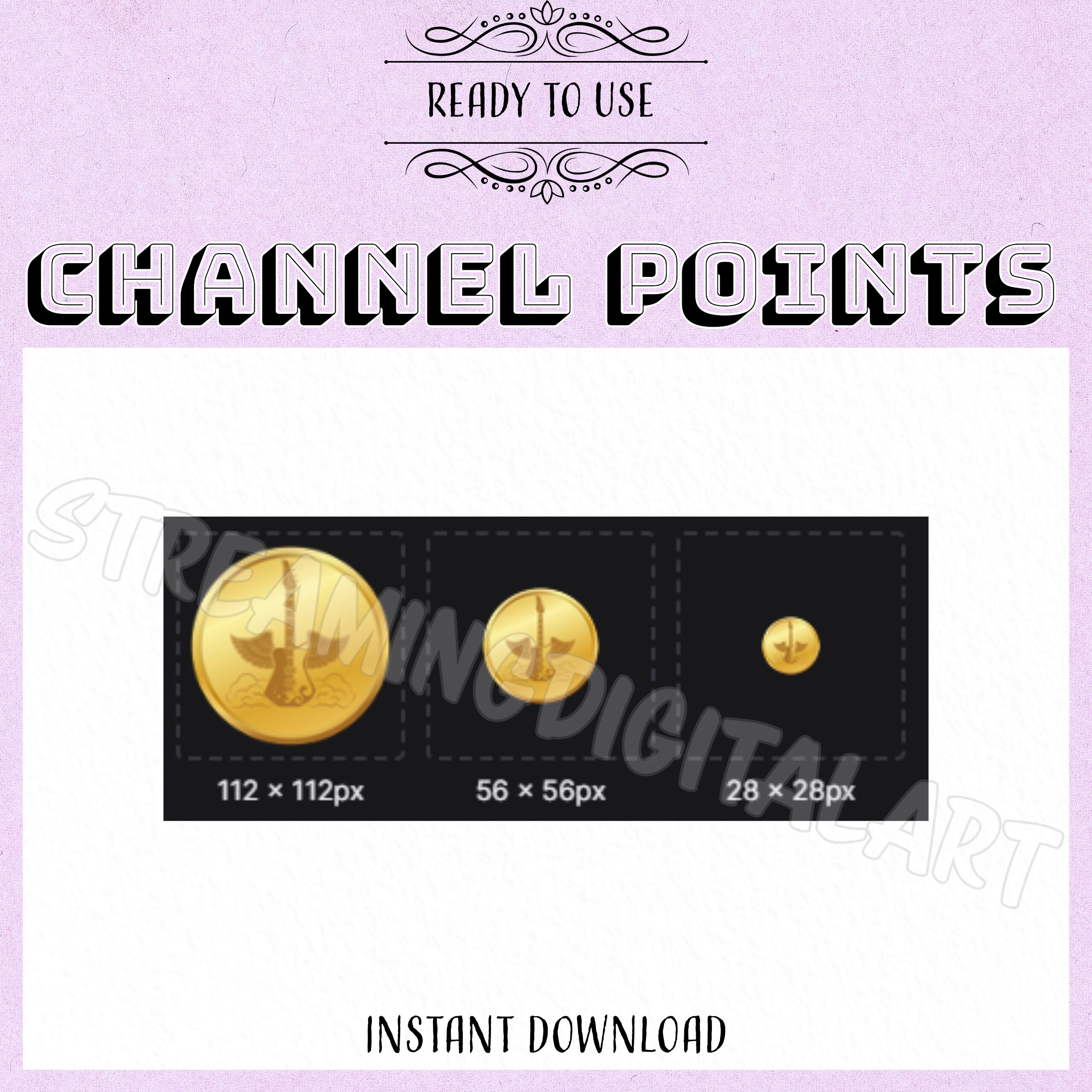 Gold Coin With Guitar and Wings Channel Point Image Twitch Emote ...