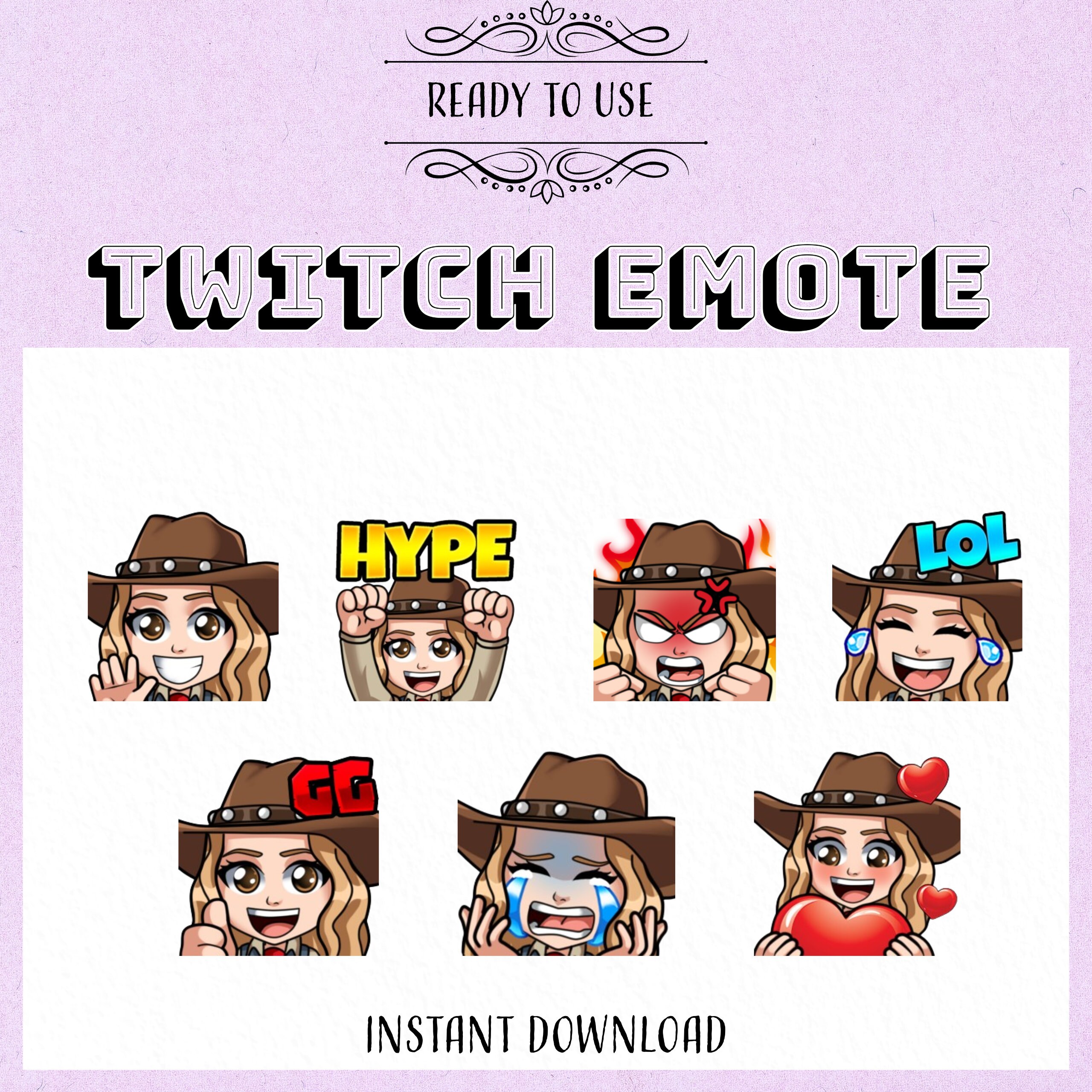 Cowgirl Emote Set 7 Emotes in 112x112 and 256x256 PNG Sizes Express ...