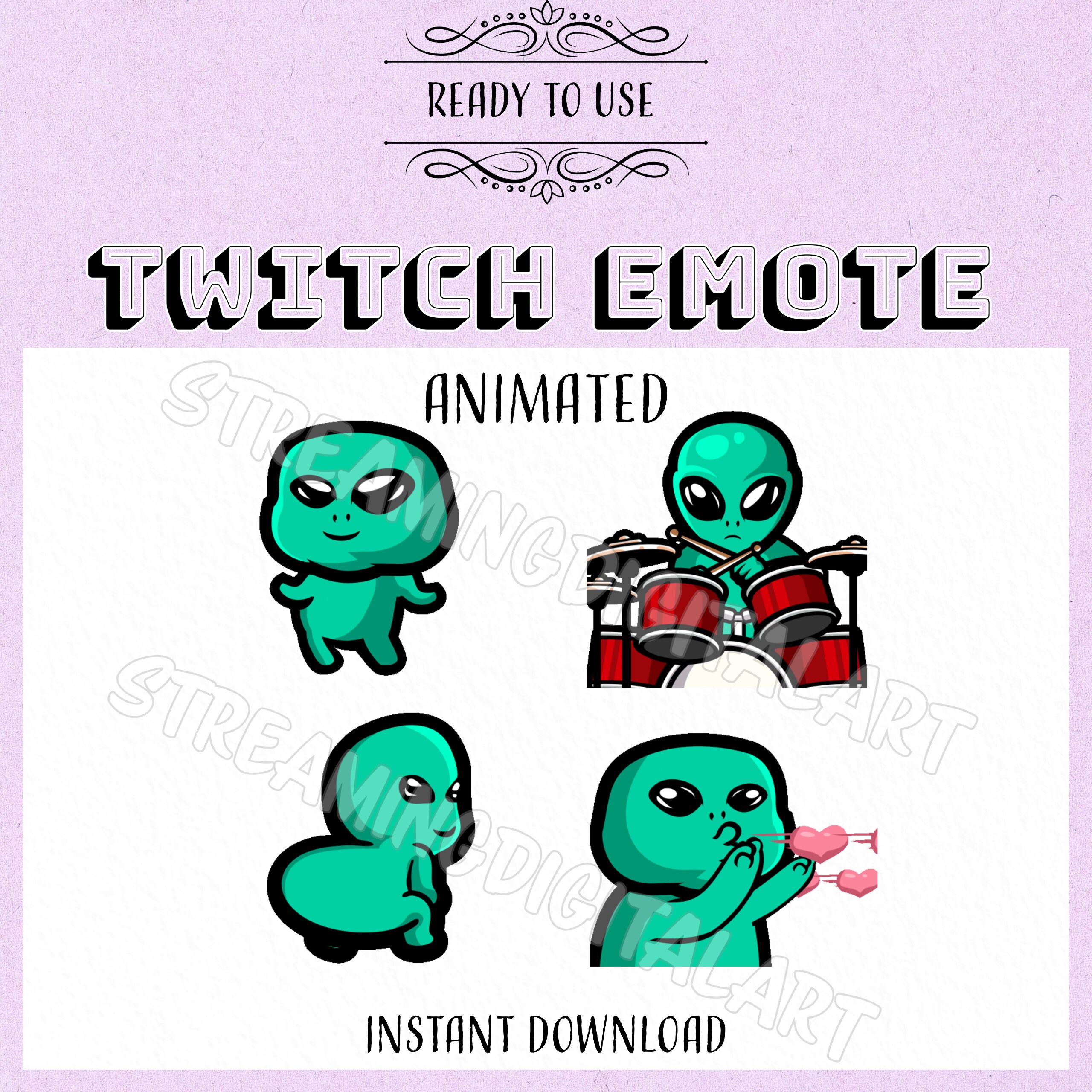 Set of 4 Animated Alien Twitch Emotes | Dance, Drum, Twerk, Kiss ...