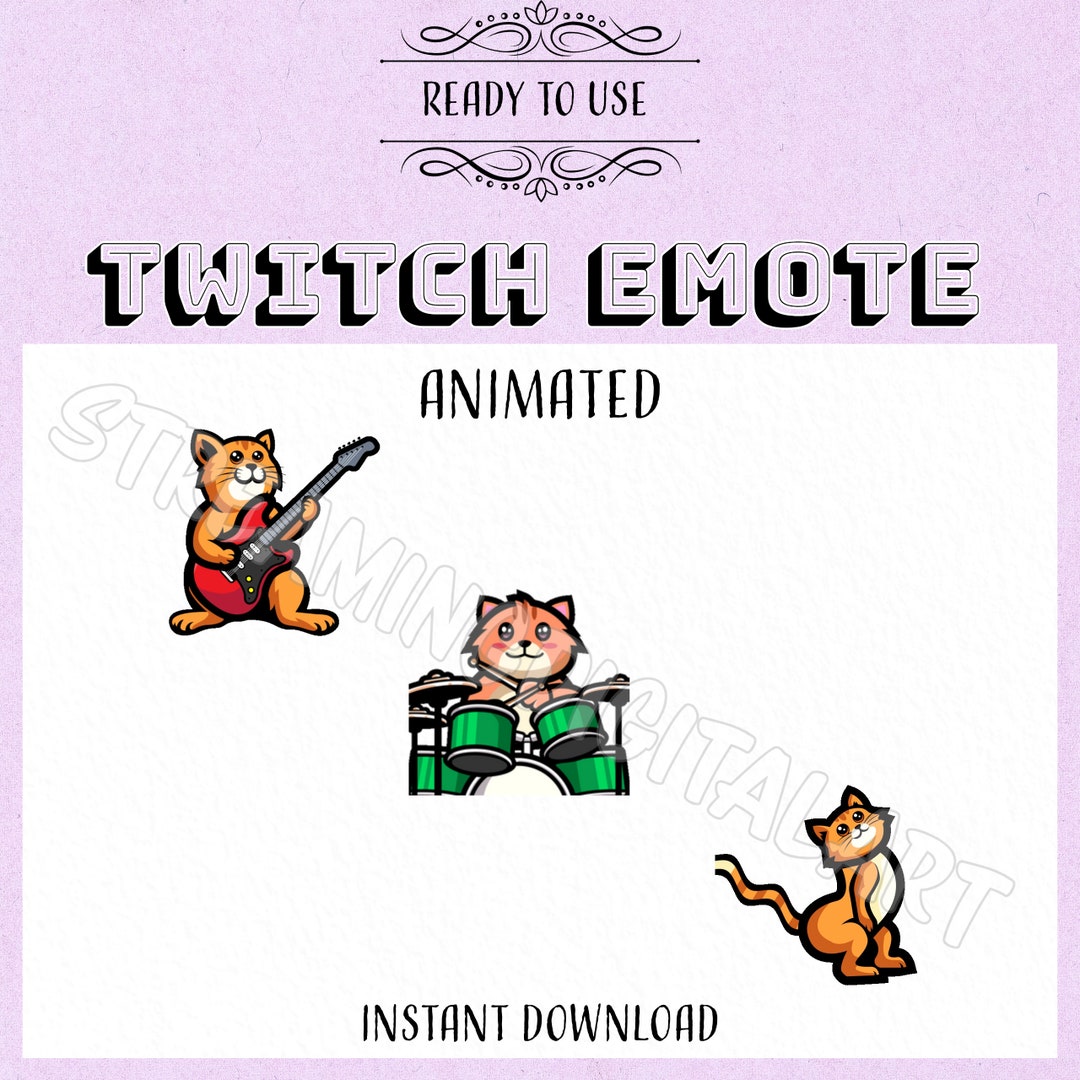 Animated Orange Cat Twitch Emotes | Drummer, Guitarist, Dancer | Set of ...