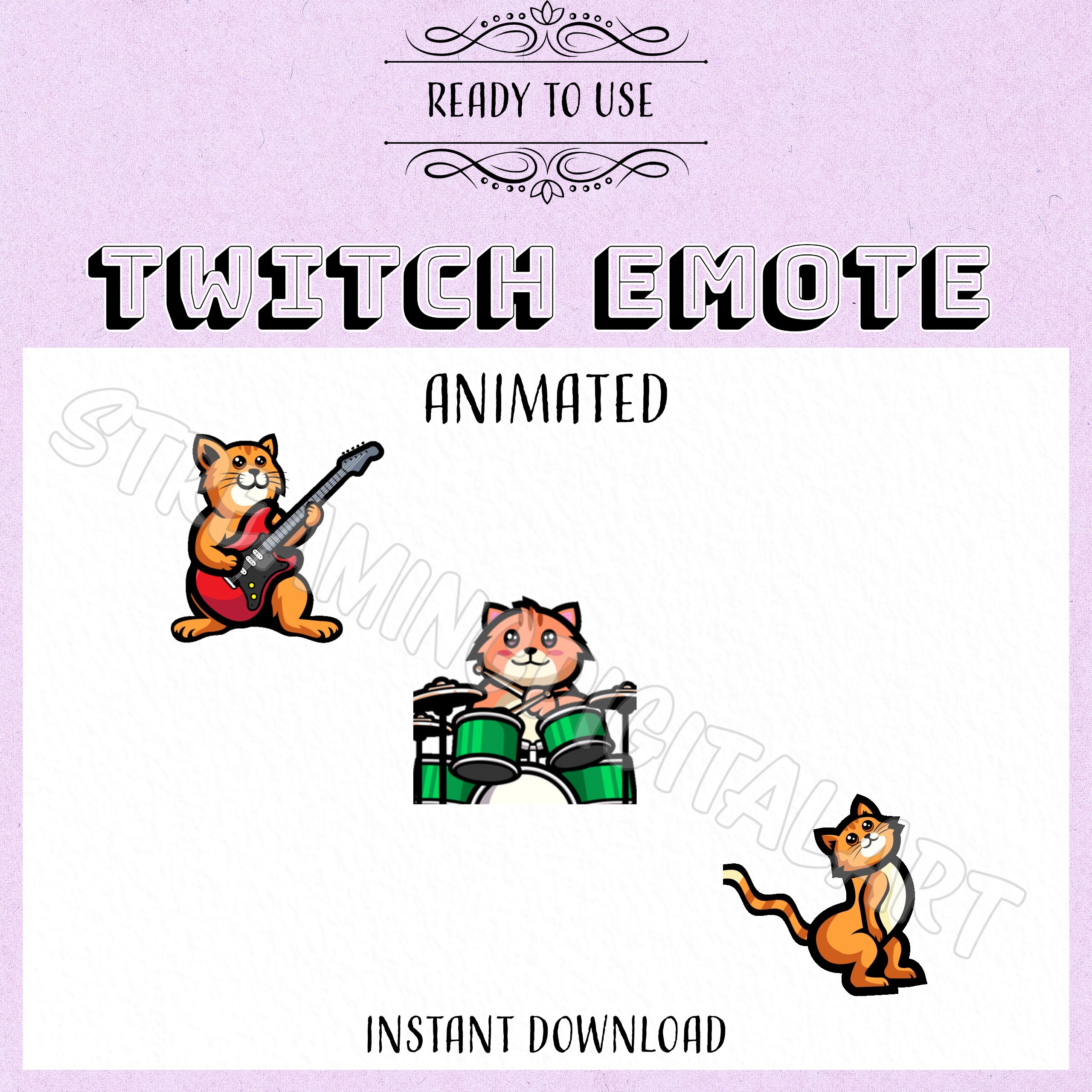 Animated Orange Cat Twitch Emotes | Drummer, Guitarist, Dancer | Set of ...