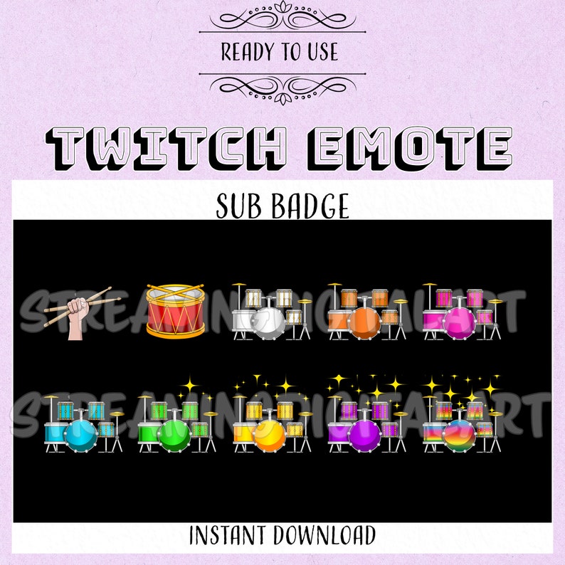 Drum Set Sub Badge Set | Hand With Drum Stick, Snare Drum & Sticks ...