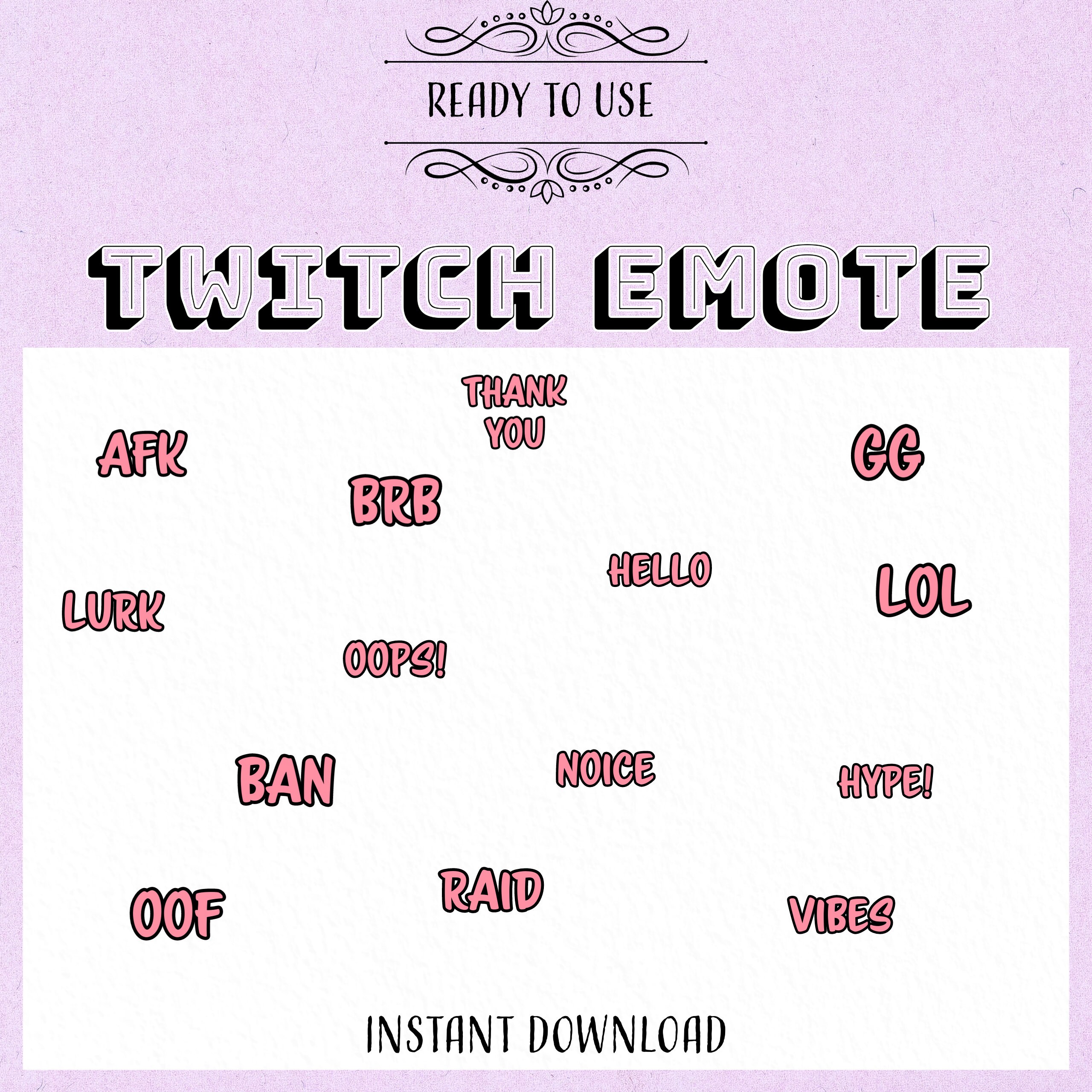Pink Word Emote Pack 40 256x256 Pngs for Twitch Express Yourself With ...