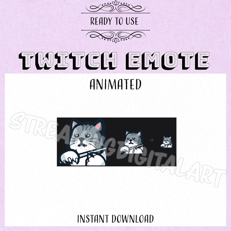 Animated Cat Filing Nails Emote: Gray & White Twitch/discord GIF - Etsy
