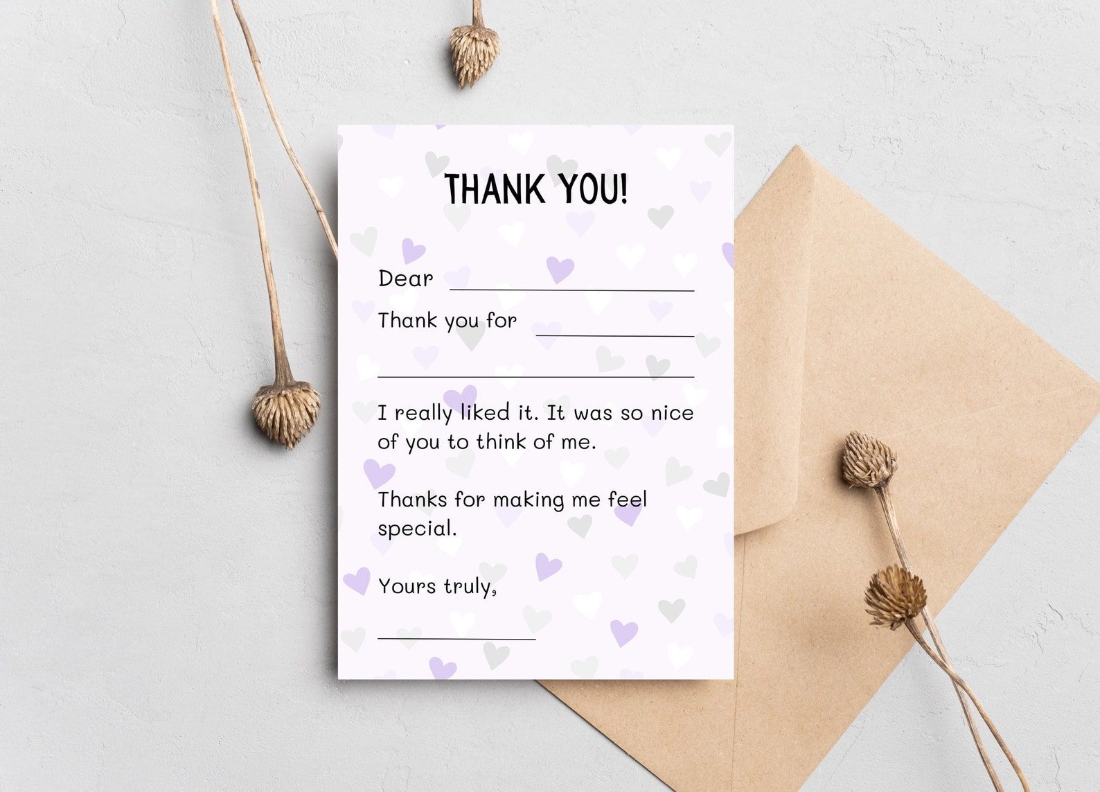 Set of Kids Thank You Cards Fill in the Blanks Thank You Card for Kids ...