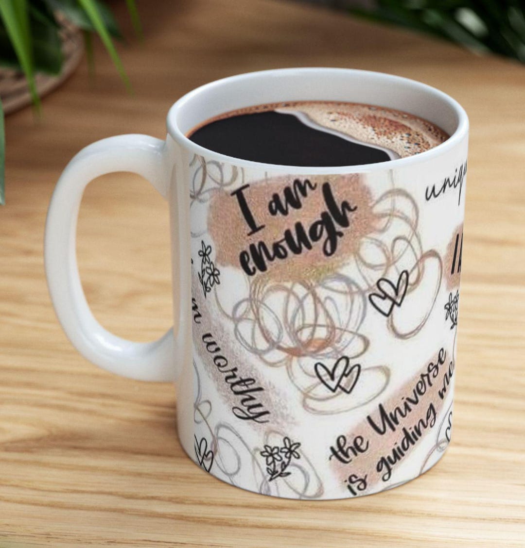 Boho Positive Affirmations Ceramic Mug, Positive Vibes Coffee Cup, Good ...