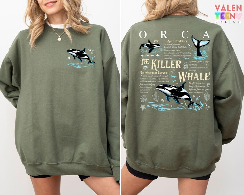 Vintage Orca Sweatshirt, Ocean Lover Clothing, Marine Wildlife Hoodie ...