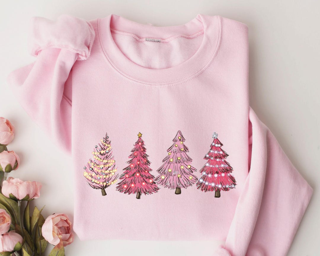 Pink Christmas Tree Sweatshirt, Holiday Sweater for Women - Etsy