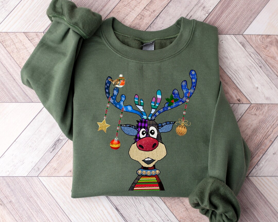 Christmas Sweatshirt, Reindeer Tree Sweatshirt, Christmas Reindeer ...