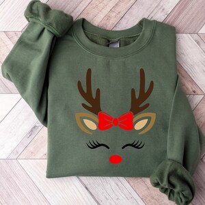 Reindeer Face Christmas Sweatshirt, Holiday Shirt for Women - Etsy