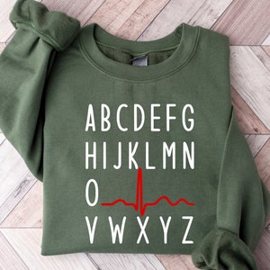 EKG Alphabet Sweatshirt, Funny Nurse Graphic, Heartbeat Alphabet ...