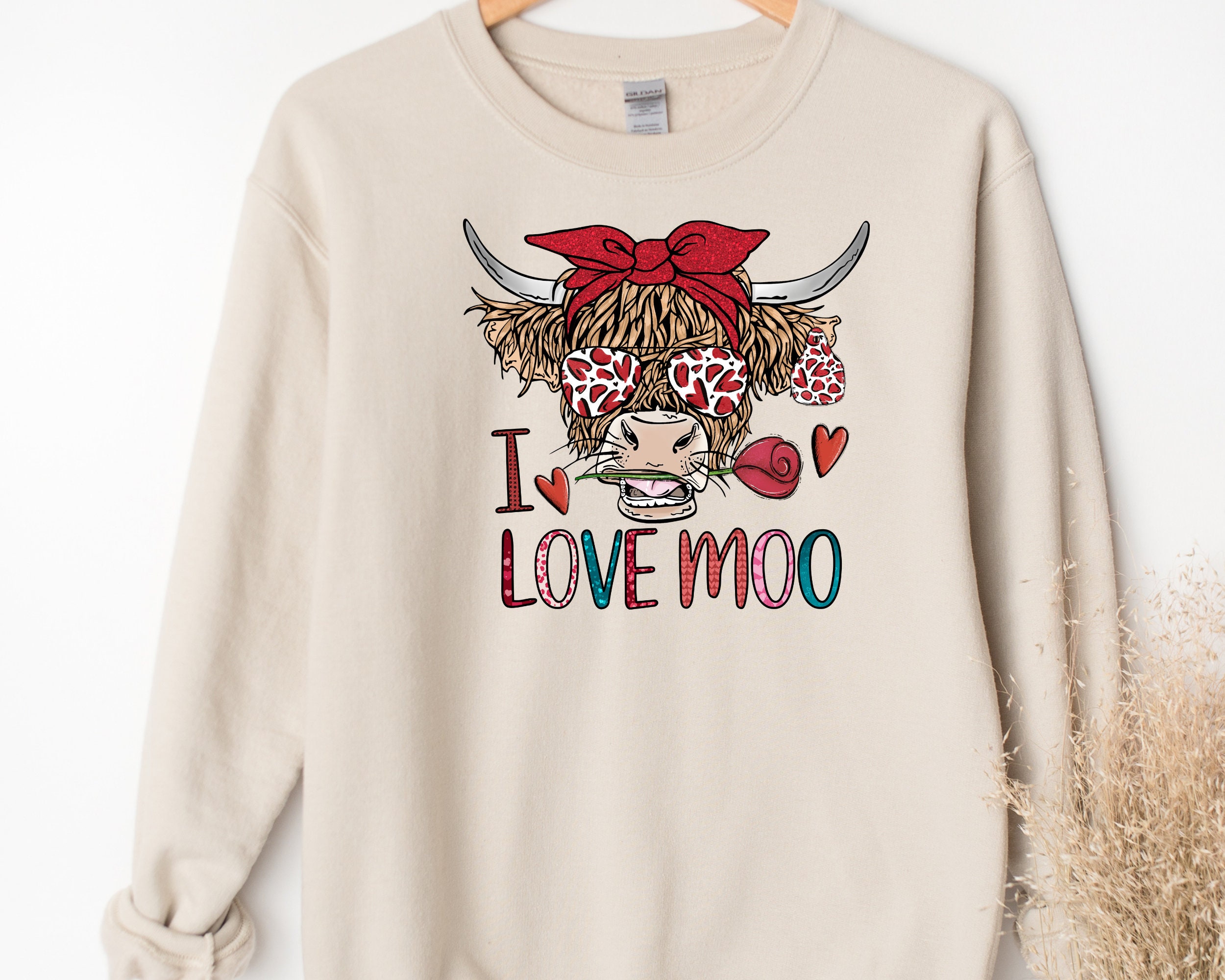 I Love Moo Sweatshirt Highland Cow Valentine Sweatshirt - Etsy