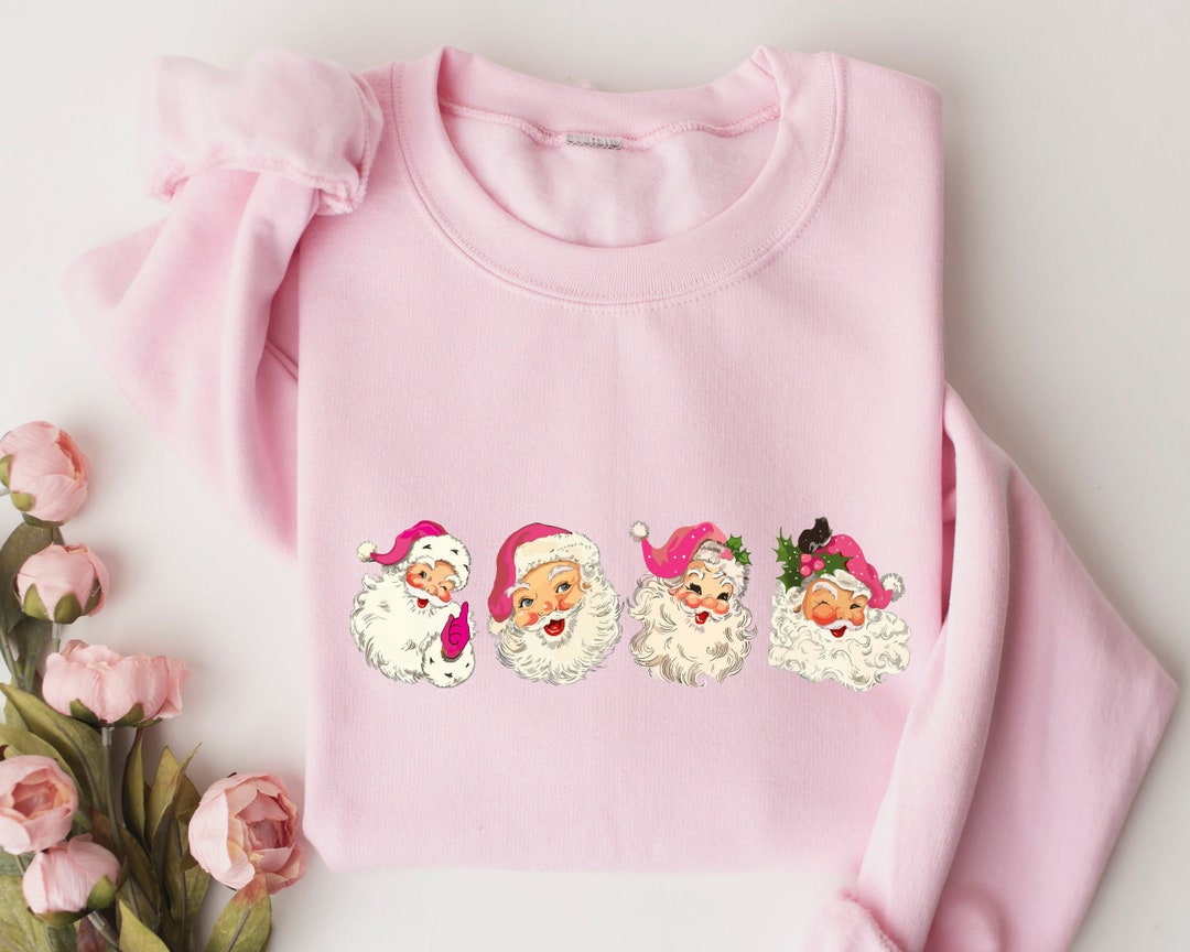Vintage Pink Santa Sweatshirt, Christmas Sweatshirts, Santa Claus ...