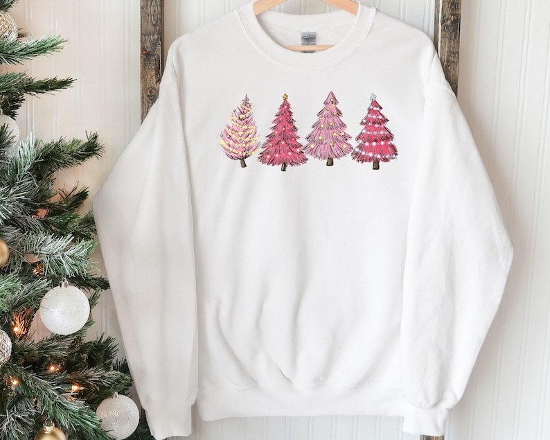 Pink Christmas Tree Sweatshirt, Holiday Sweater for Women - Etsy