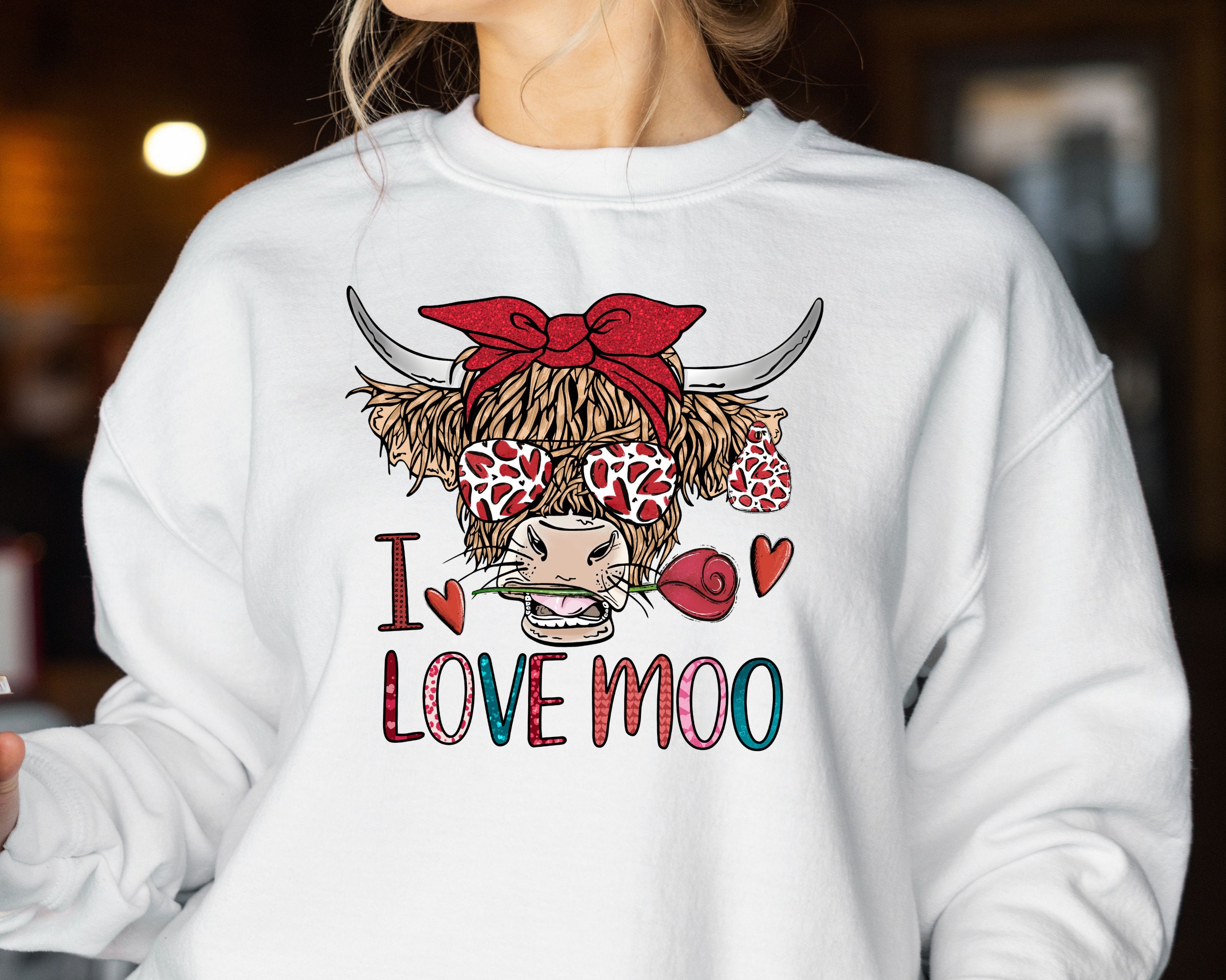 I Love Moo Sweatshirt Highland Cow Valentine Sweatshirt - Etsy