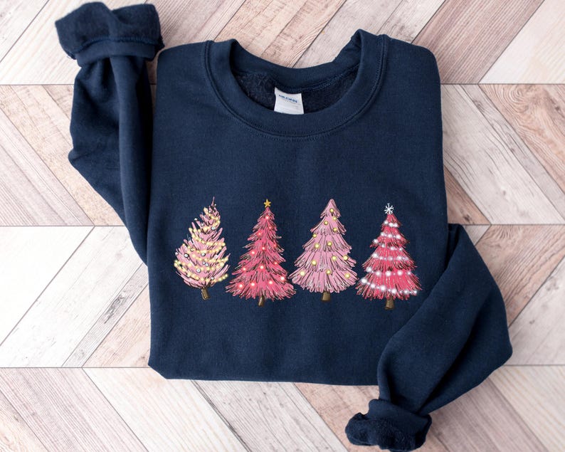 Pink Christmas Tree Sweatshirt, Holiday Sweater for Women - Etsy