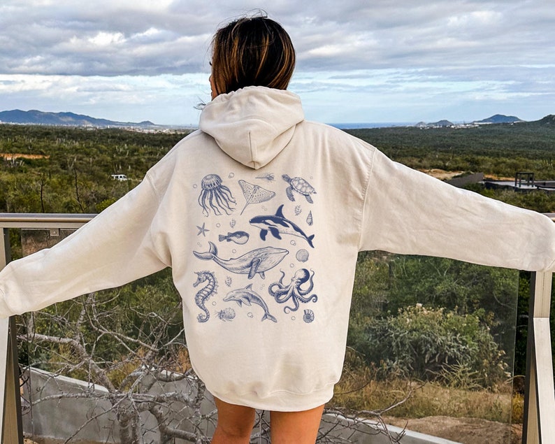 Sea Animal Print Back Sweatshirt, Ocean Life Oversize Hoodie - Etsy