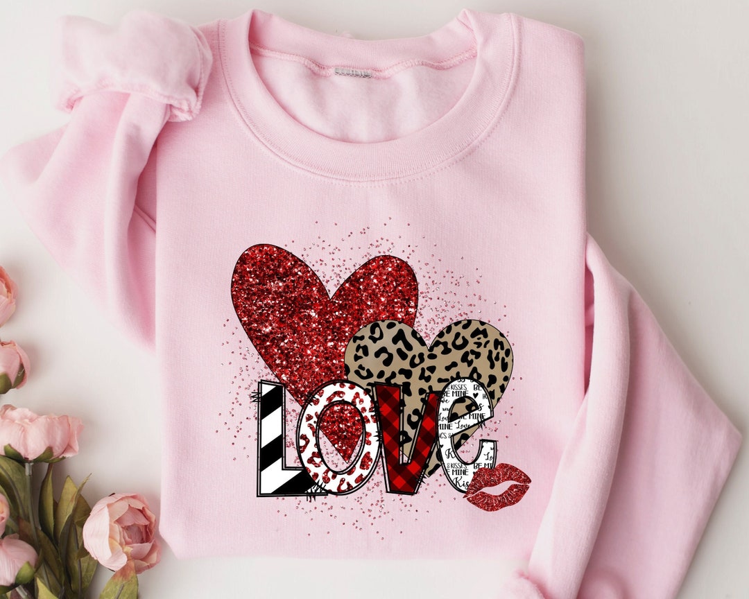 Love You Sweatshirt, Valentines Day Sweatshirt, Leopard Hearts Sweatshirt or Hoodie, Valentines ...
