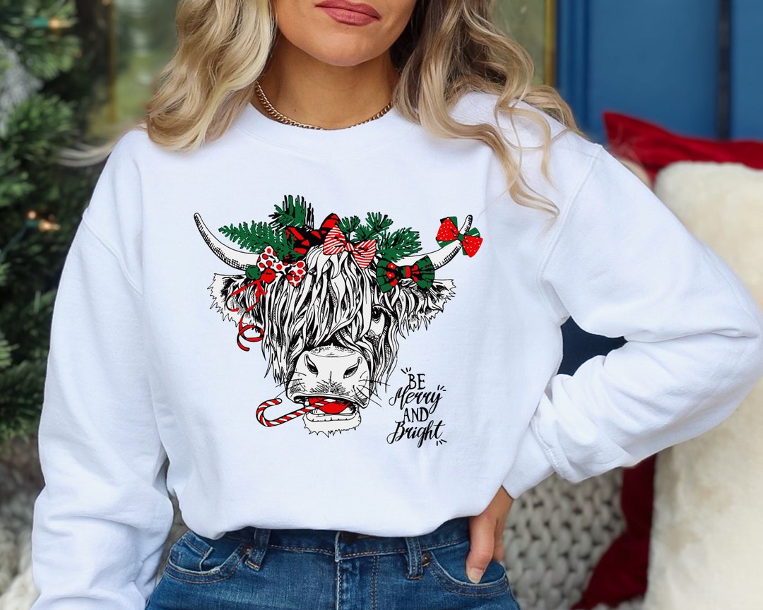 Cow Christmas Sweatshirt, Merry Christmas Heifers Tee, Christmas Cow ...