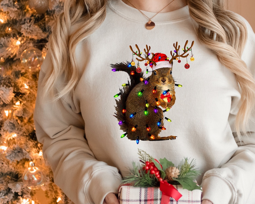 Christmas Squirrel Lights Sweatshirt, Christmas Sweatshirt, Family ...
