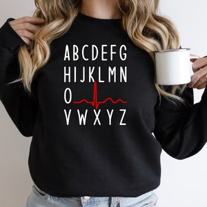 EKG Alphabet Sweatshirt, Funny Nurse Graphic, Heartbeat Alphabet ...