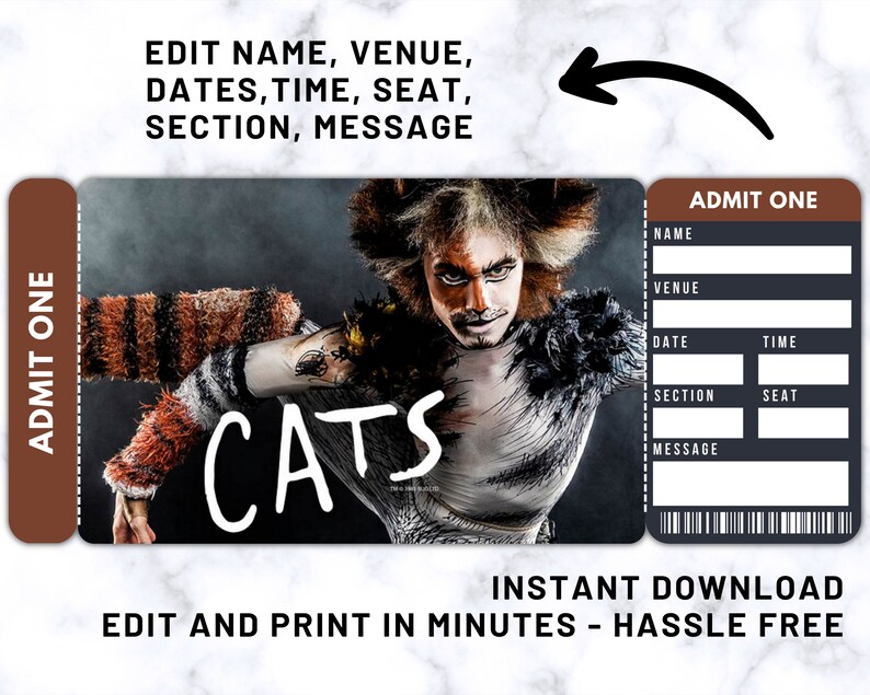 Printable CATS Broadway Surprise Ticket Cats Ticket Cats - Etsy