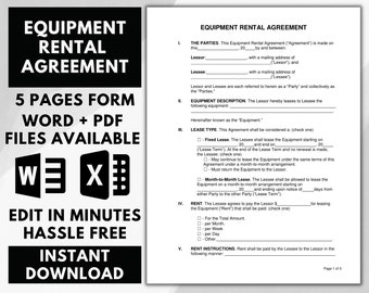 Sports Equipment Rental Agreement Template - Etsy