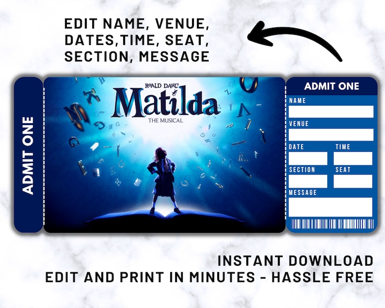 Printable Matilda Broadway Surprise Ticket Matilda Ticket - Etsy