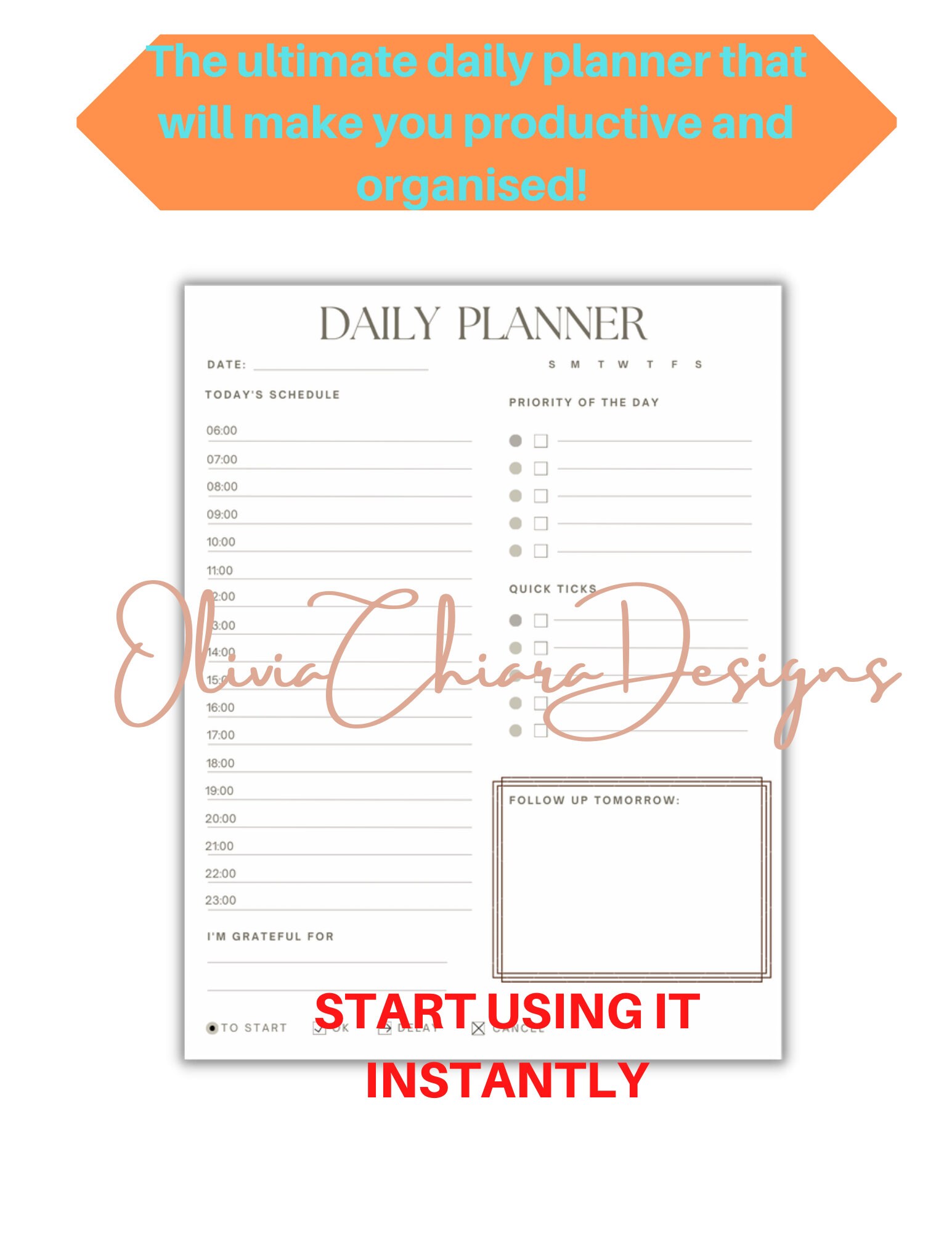 Digital Daily Planner, Printable Daily Planner, Productivity Planner ...