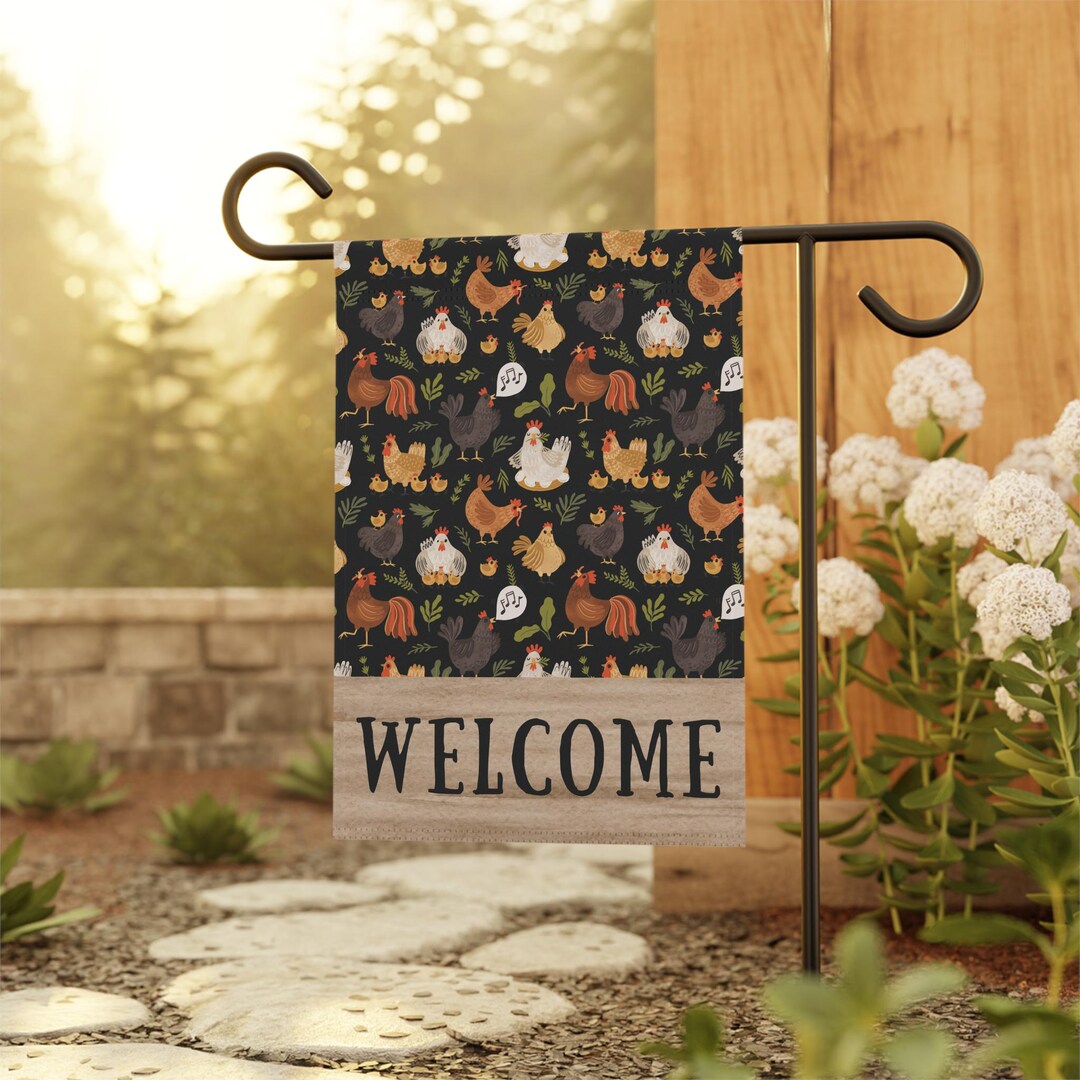Chicken Garden Banner, Welcome Home Sign, Farmhouse, Outdoor Home Decor ...
