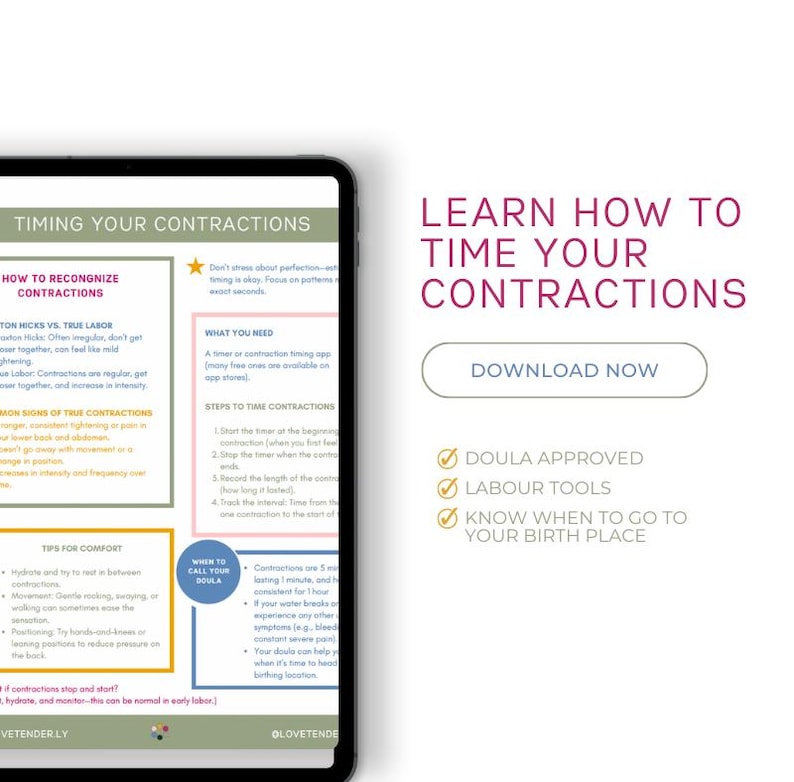 How to Time Contractions Guide | Printable Labor Tracking and Birth ...